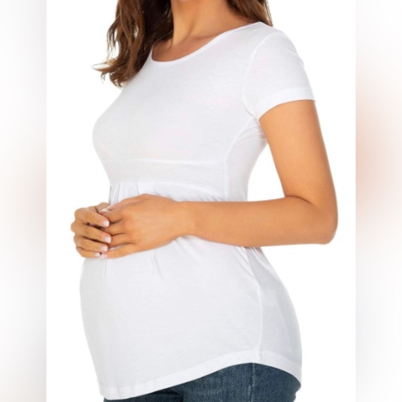 Tops | White Maternity Tshirt Peplum Top Sz Medium | Poshmark
